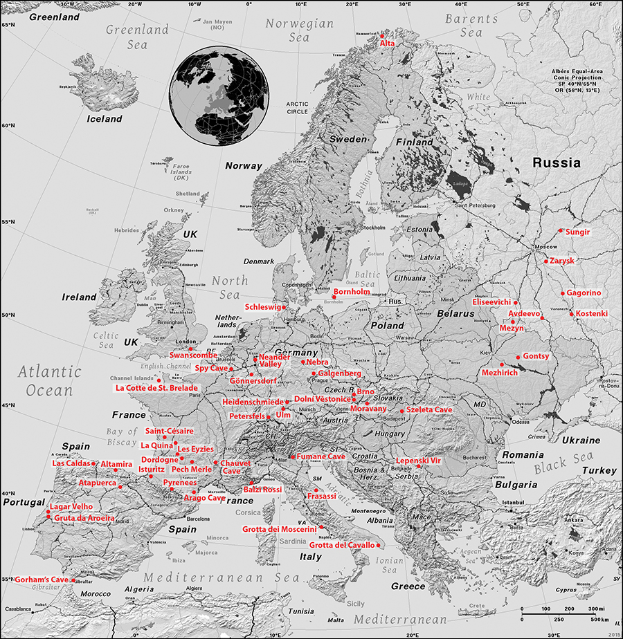 Hominin sites in Europe and nearby regions